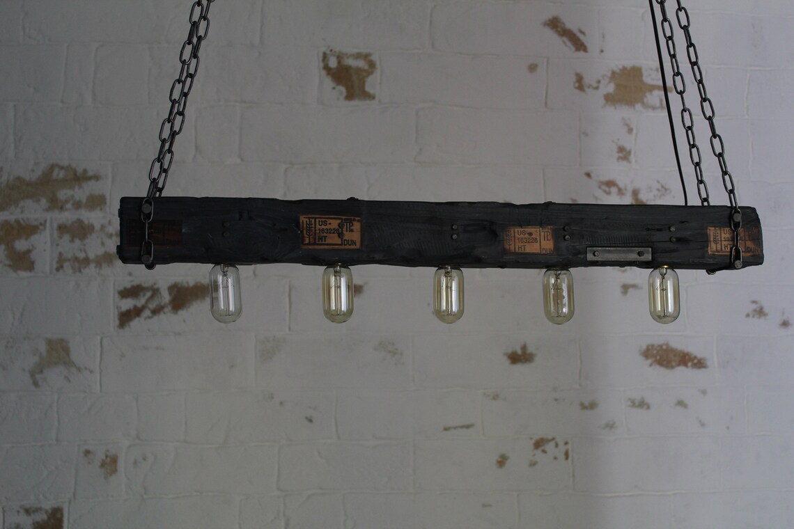 Industrial Wood Beam Ceiling Light – Reclaimed Pine, Rustic Loft ...
