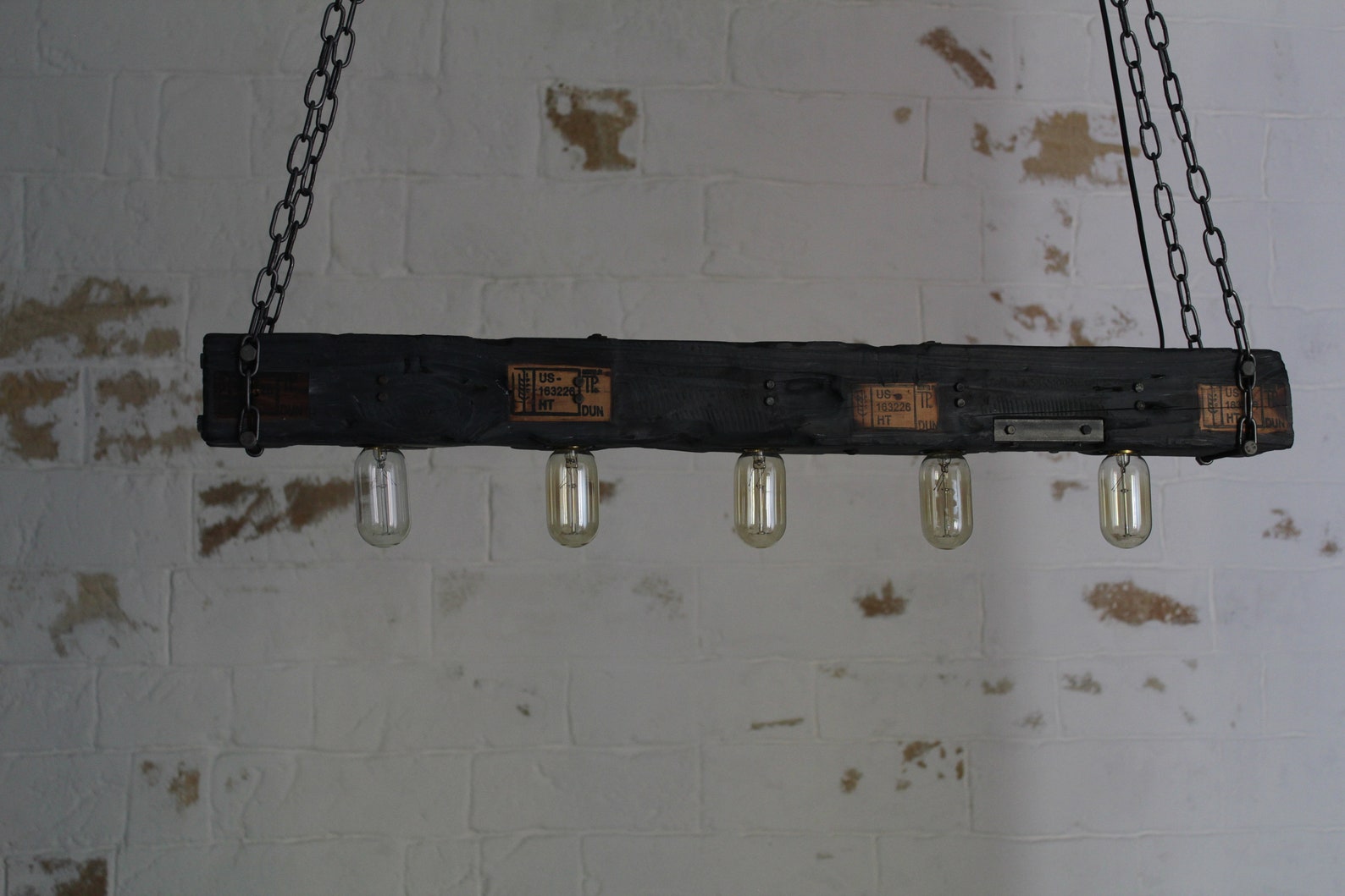 Industrial Wood Beam Ceiling Light – Reclaimed Pine, Rustic Loft ...