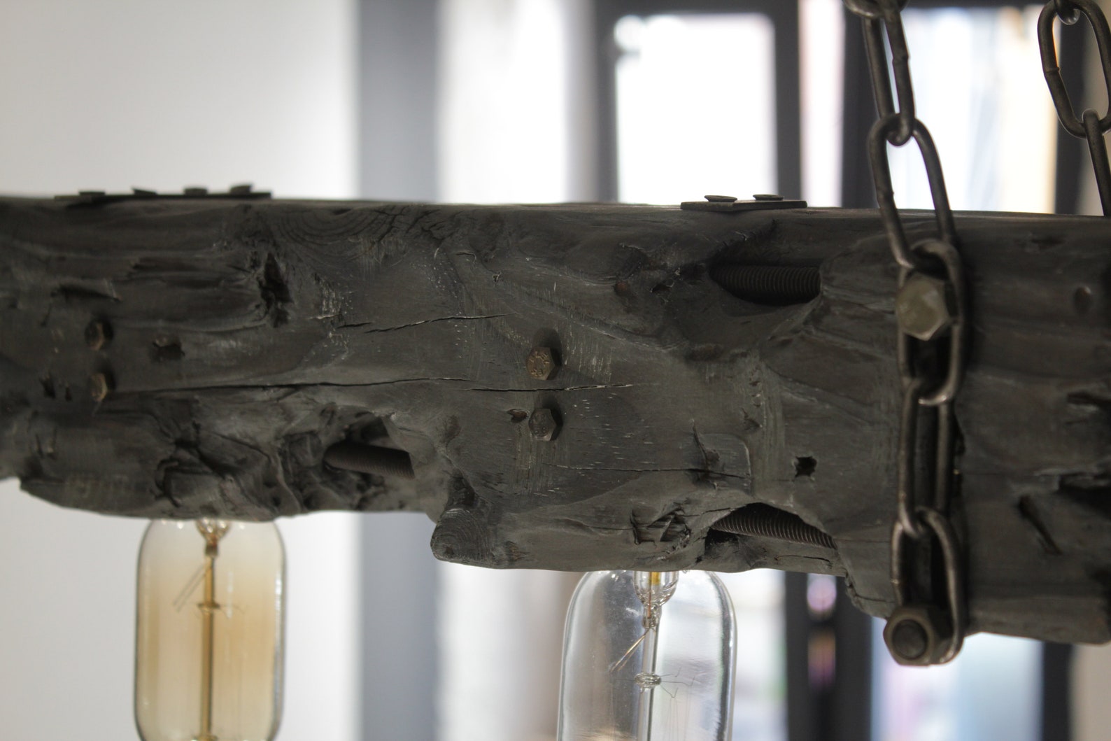 Industrial Wood Beam Ceiling Light – Reclaimed Pine, Rustic Loft ...