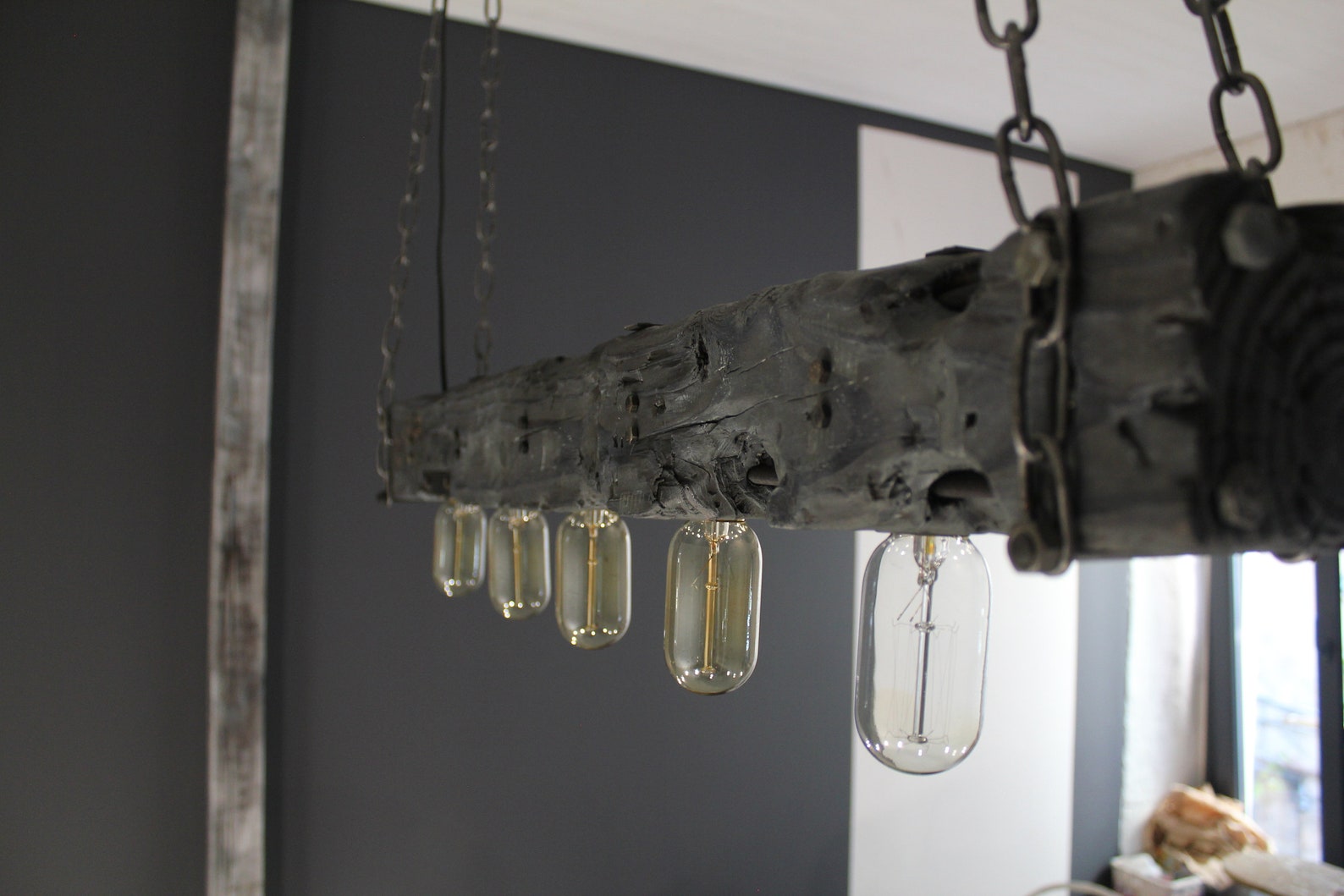 Industrial Wood Beam Ceiling Light – Reclaimed Pine, Rustic Loft ...