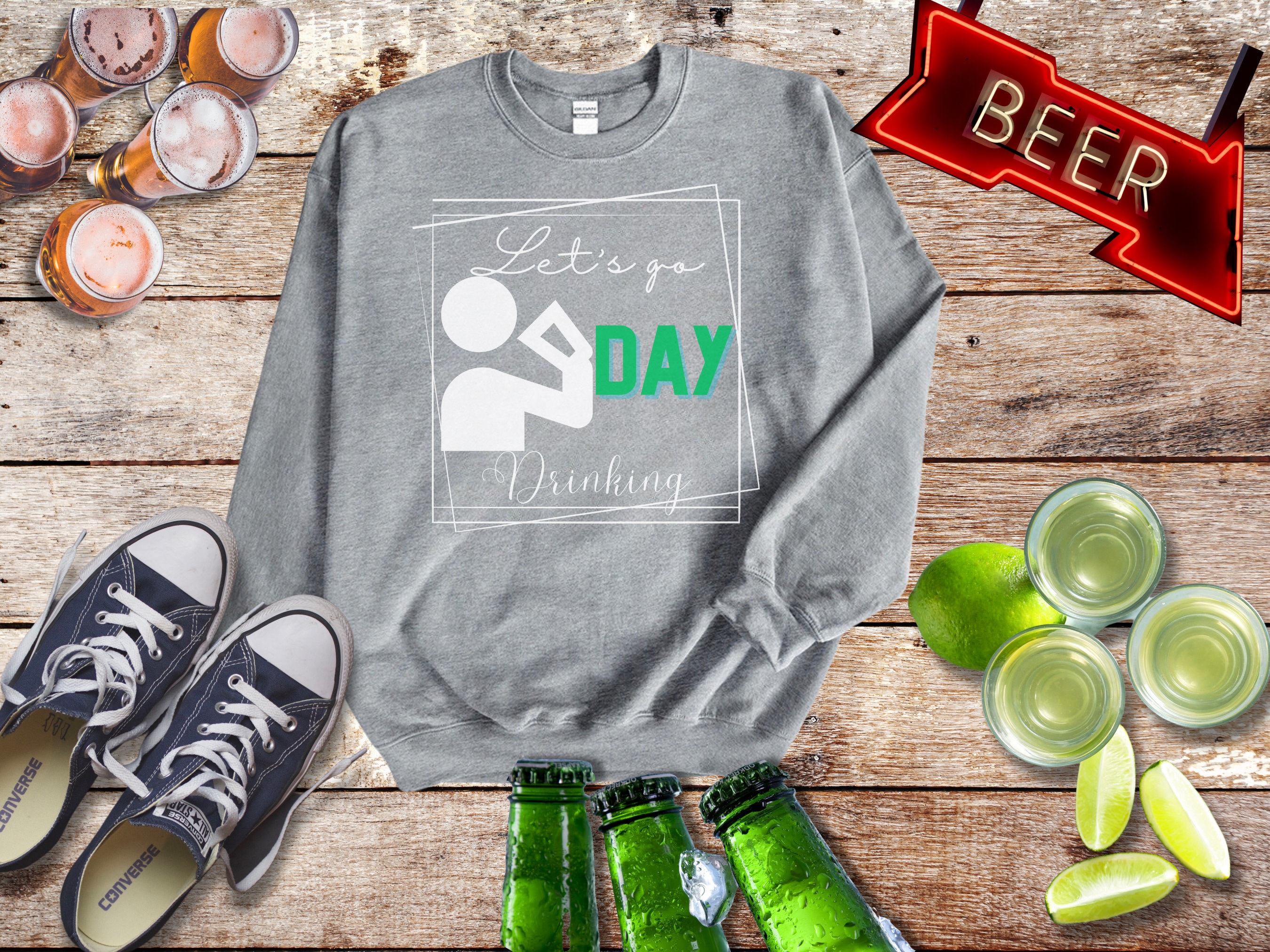 Unisex Lets Go Day Drinking Crewneck Sweatshirt, Mens Funny Alcohol ...