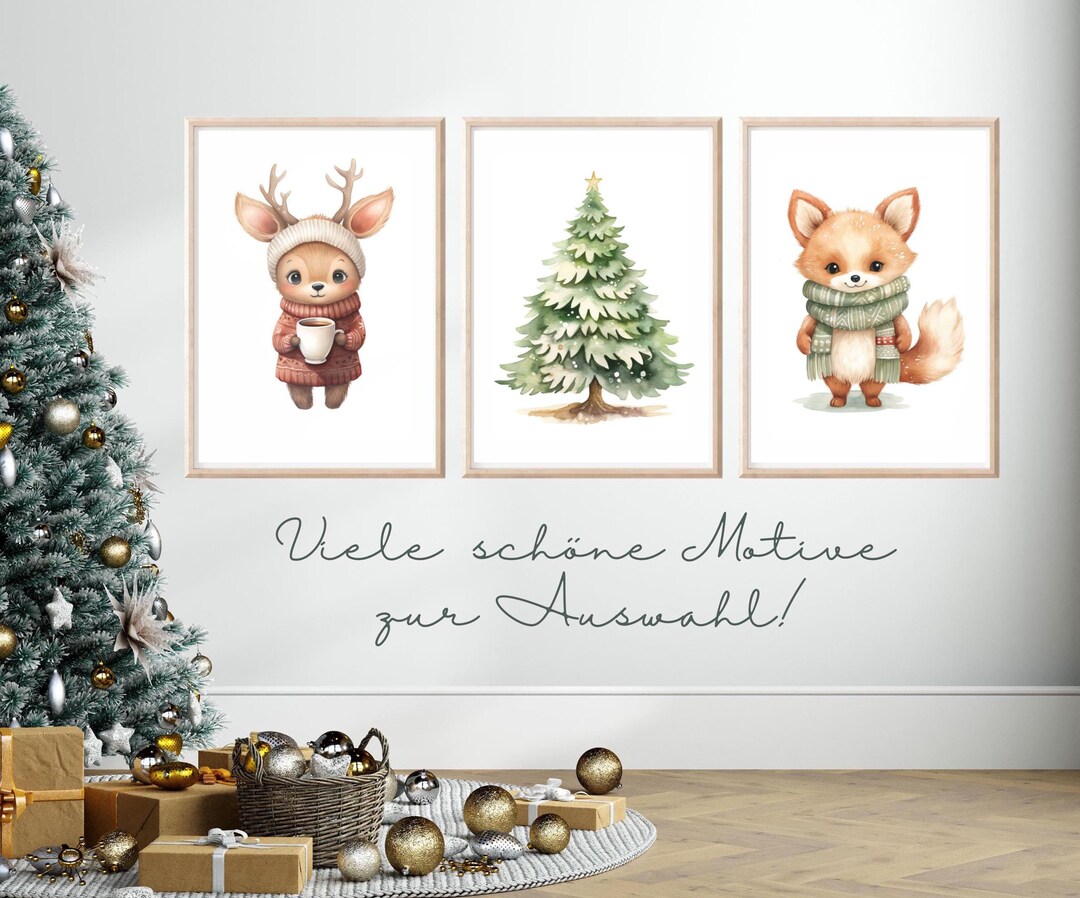 Poster Set Woodland Animals Winter Gift Children's Pictures Wall Decor ...