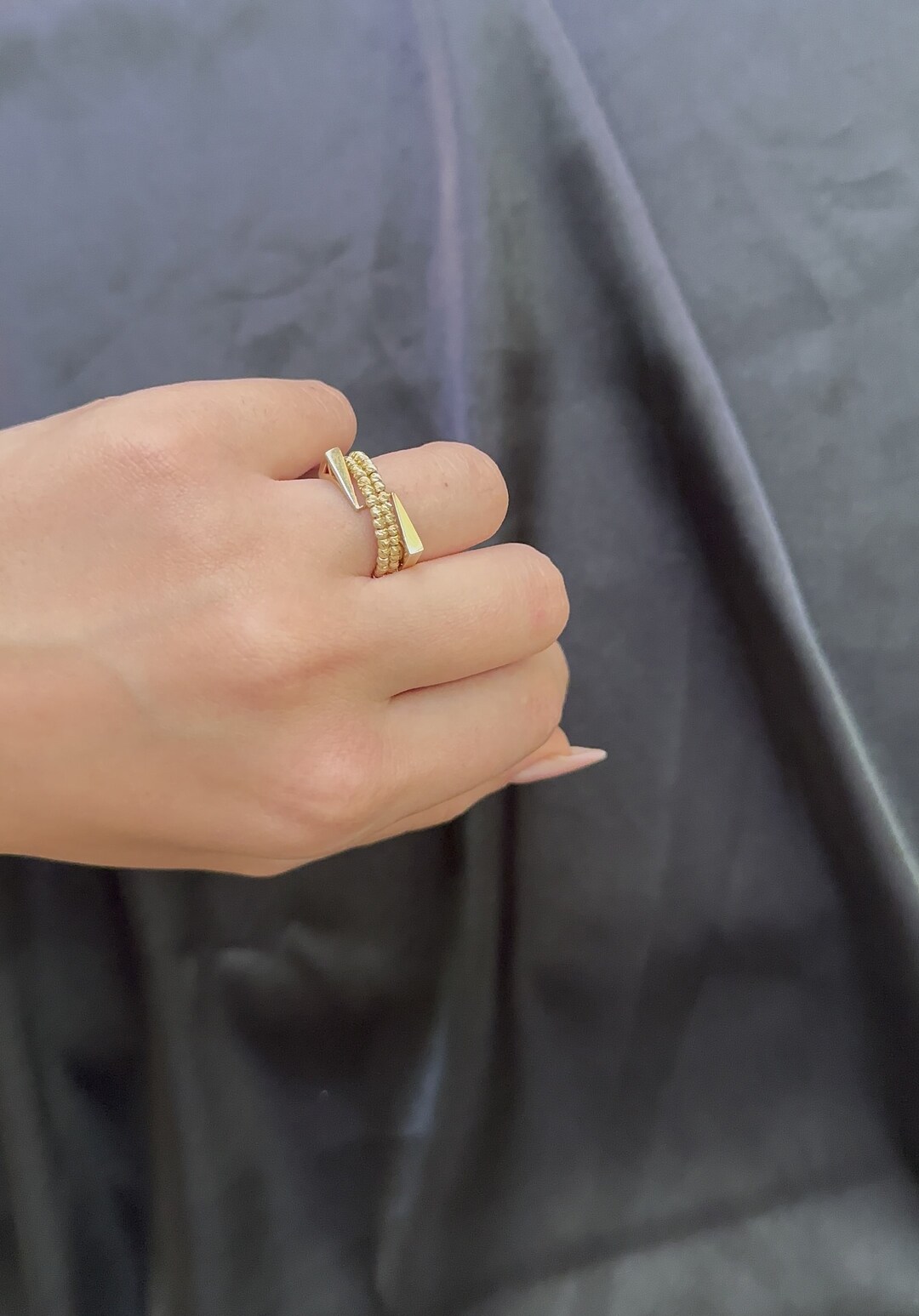 14K Solid Gold Design Ring, Dorica Ring, Gold Ball Layering Ring ...