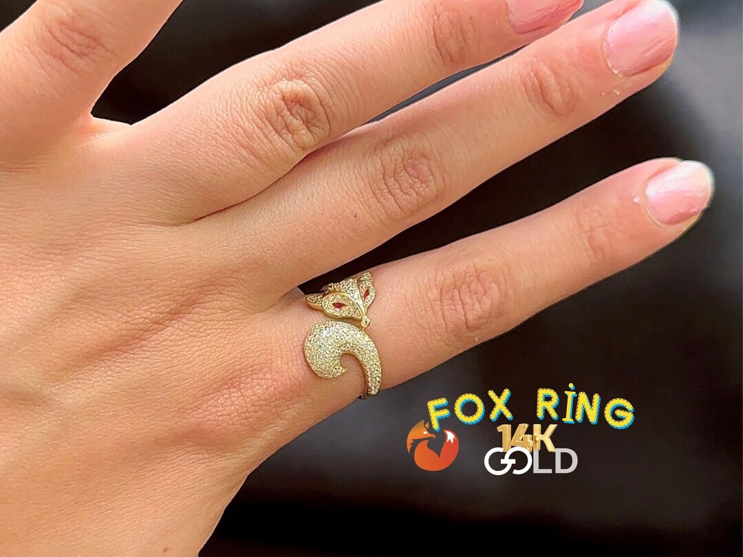 14k Gold Fox Ring Fox Ring Solid Gold Animal Ring Fox - Etsy