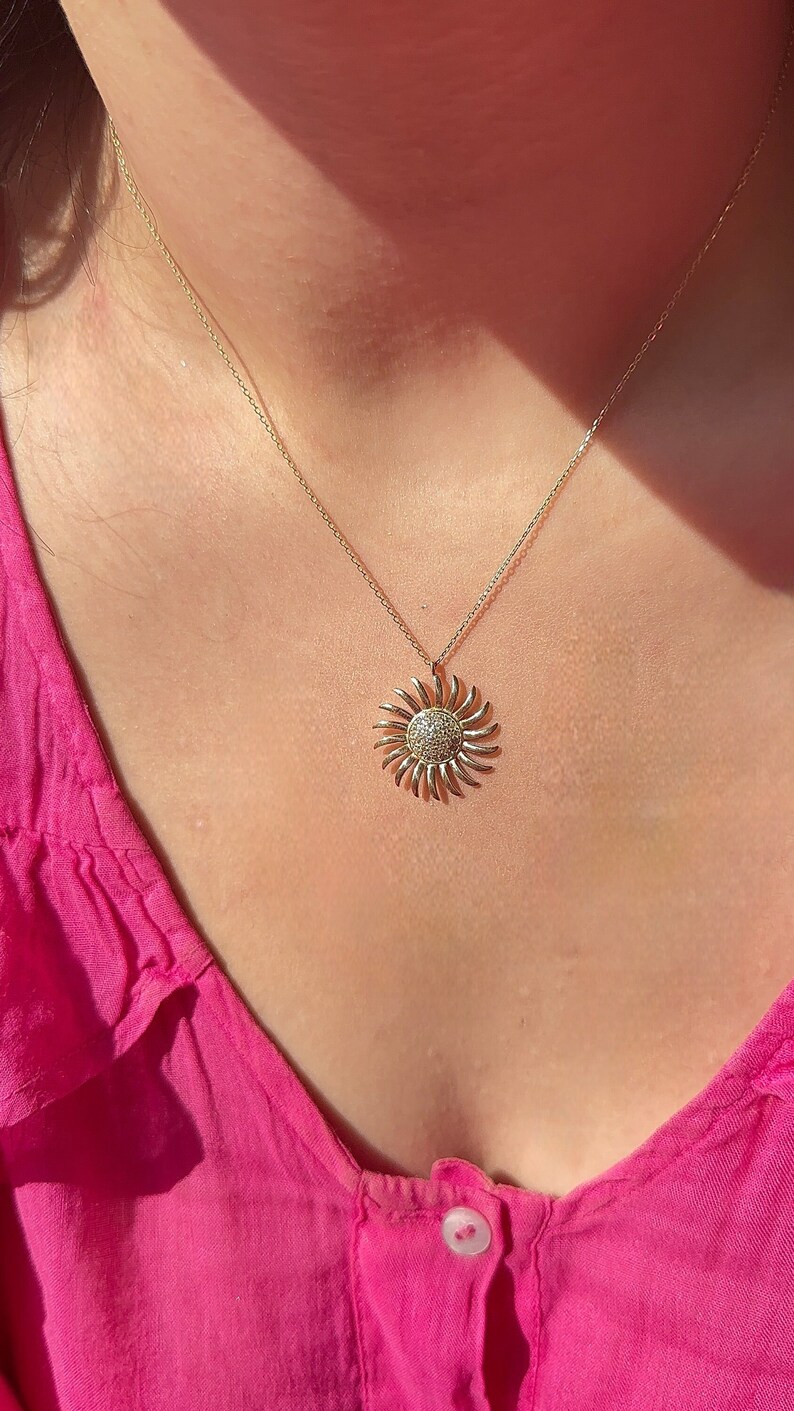 14K Gold Sun Necklace, Minimalist Gold Sun Necklace, Sunshine Necklace ...