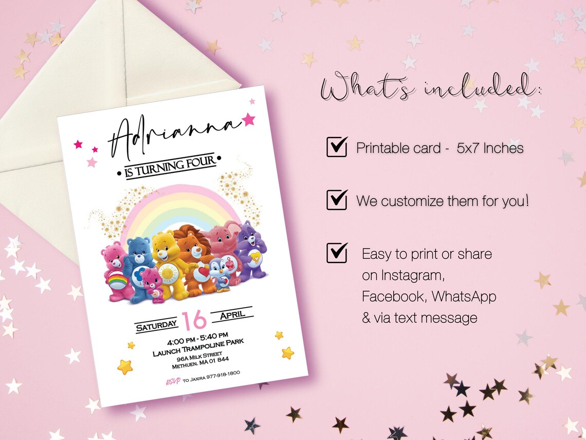 Care Bears Birthday Invitations, Care Bears Invitations, Paste Colors ...