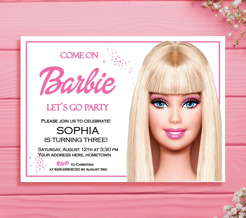 Come on Lets Go Party Invitations, Pink Doll Birthday Invitation ...