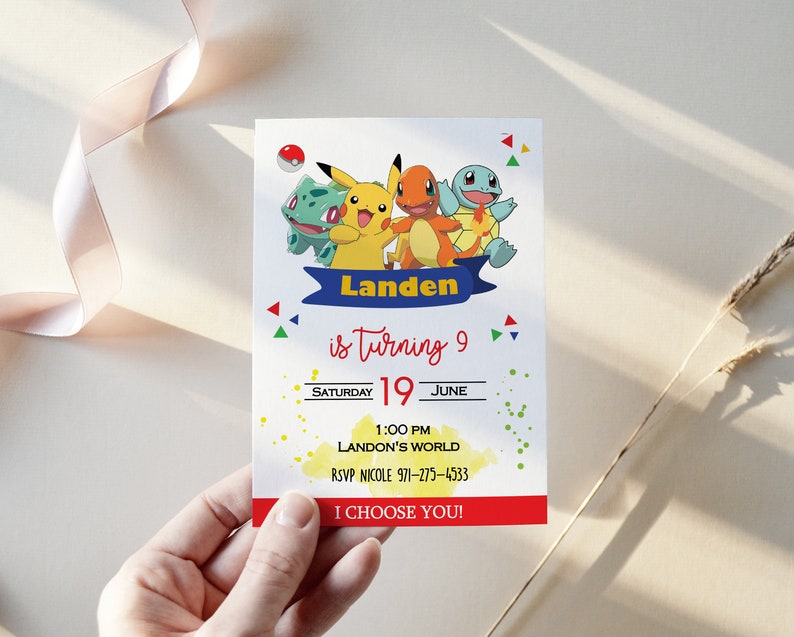 Pokemon Invitation, Pokemon Birthday Invitations, Pikachu Party Invites ...