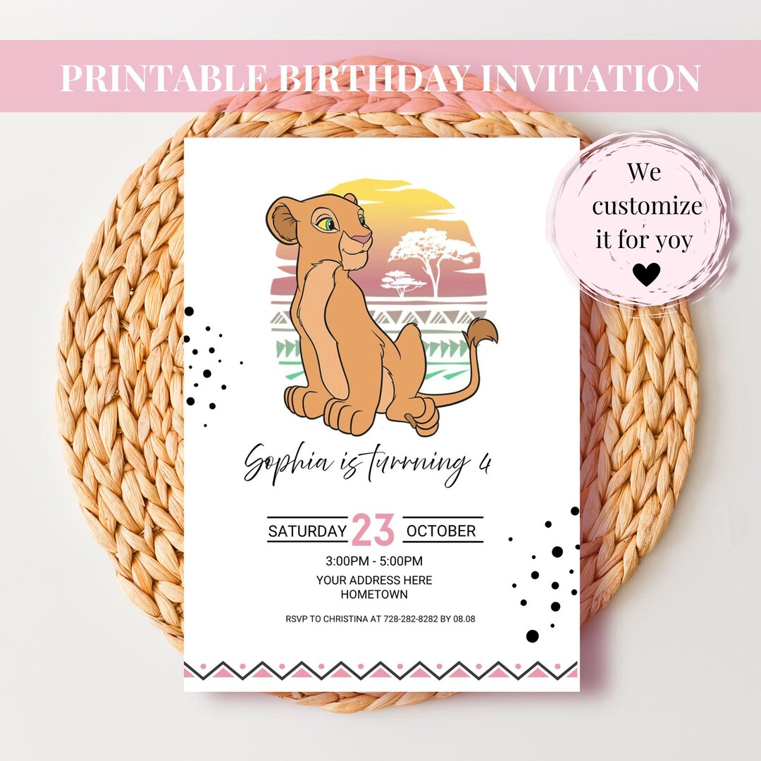 Boho Lion King Nala Birthday Invitation: Girl Jungle Safari (digital ...