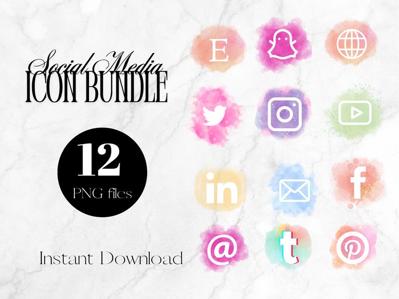 Watercolor Social Media Icons: Branding Buttons Bundle (PNG) - Etsy