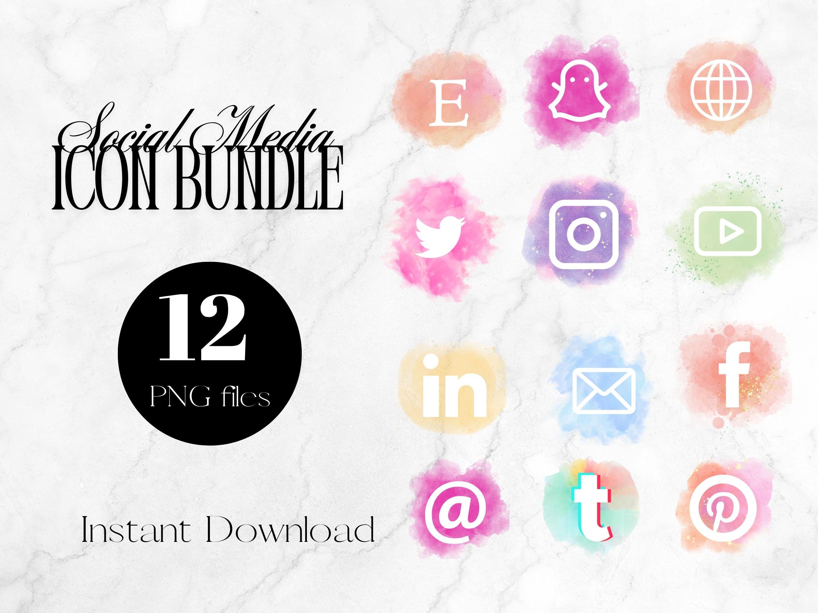 Watercolor Social Media Icons: Branding Buttons Bundle (PNG) - Etsy