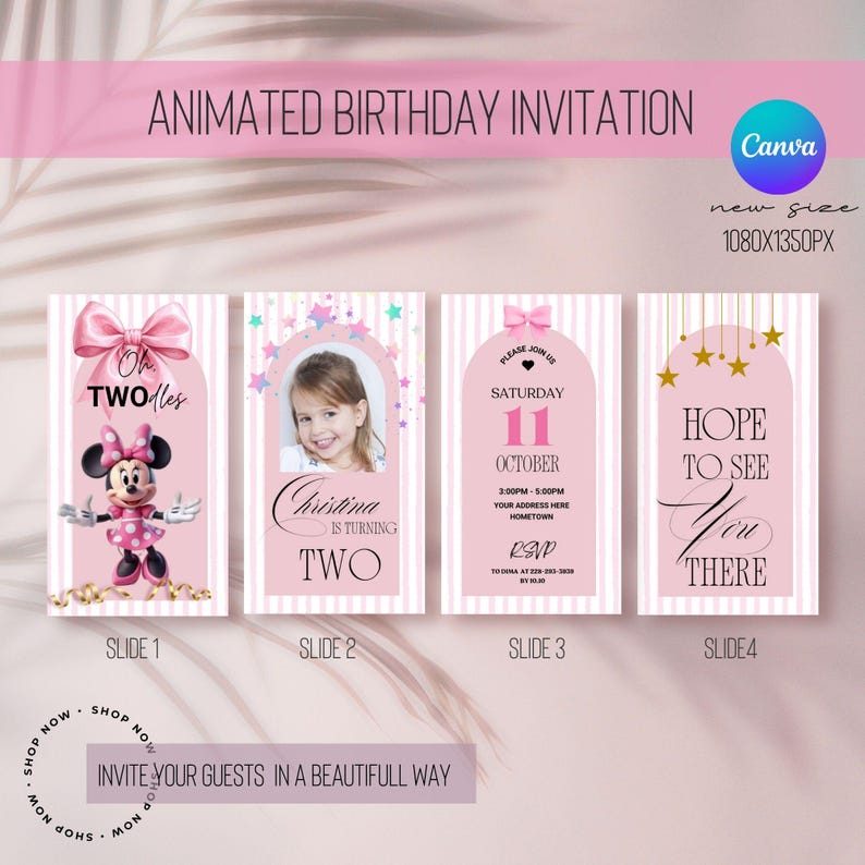 Oh Twodles Minnie Mouse Animated Invitation With Photo - (customizable ...