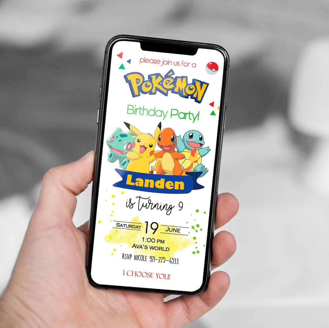 Mobile Pokemon Birthday Invitation, Phone Text Electronic Email SMS ...