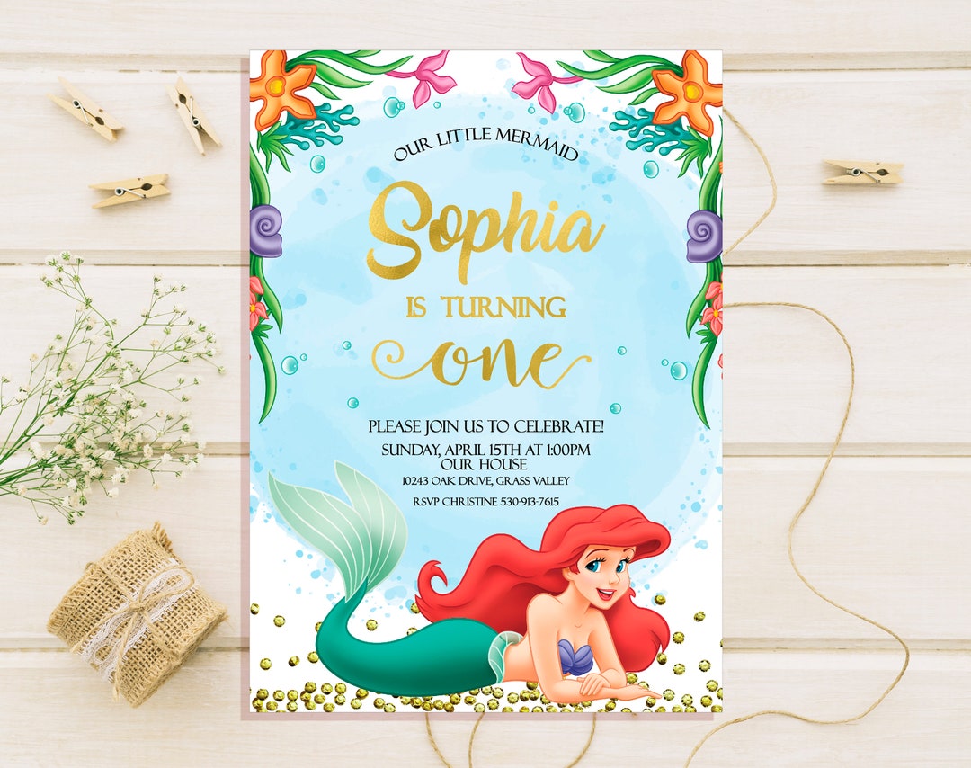 The Little Mermaid Birthday Invitations, Princess Ariel Party Invites ...
