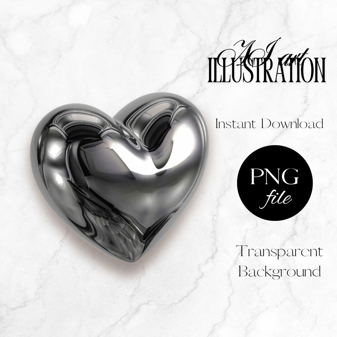 3D Silver Metallic Heart Clipart, Shiny Chrome Heart Illustration PNG ...