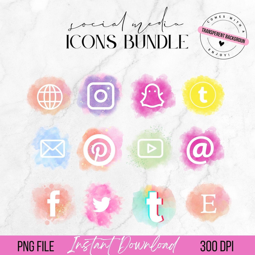 Watercolor Social Media Icons: Branding Buttons Bundle (PNG) - Etsy