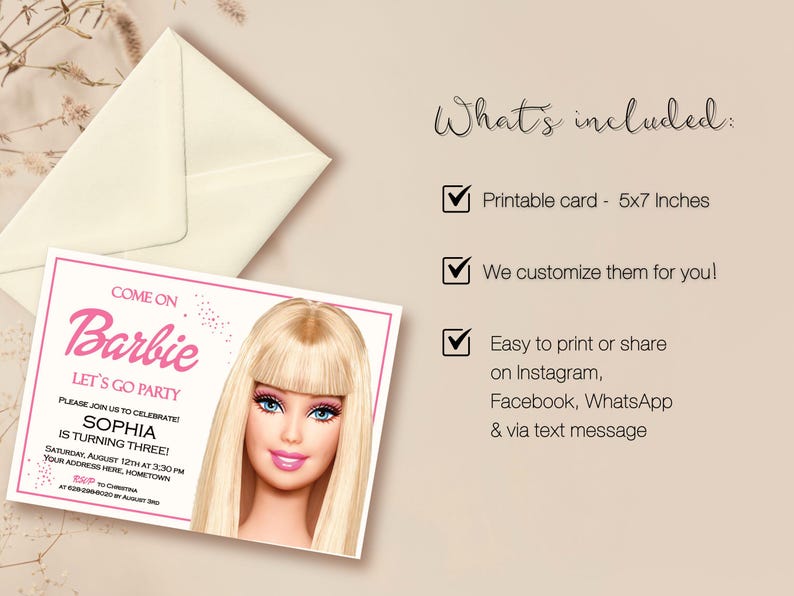 Come on Lets Go Party Invitations, Pink Doll Birthday Invitation ...