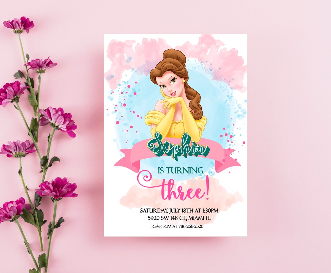 Beauty and the Beast Birthday Invitations: Princess Belle Party ...