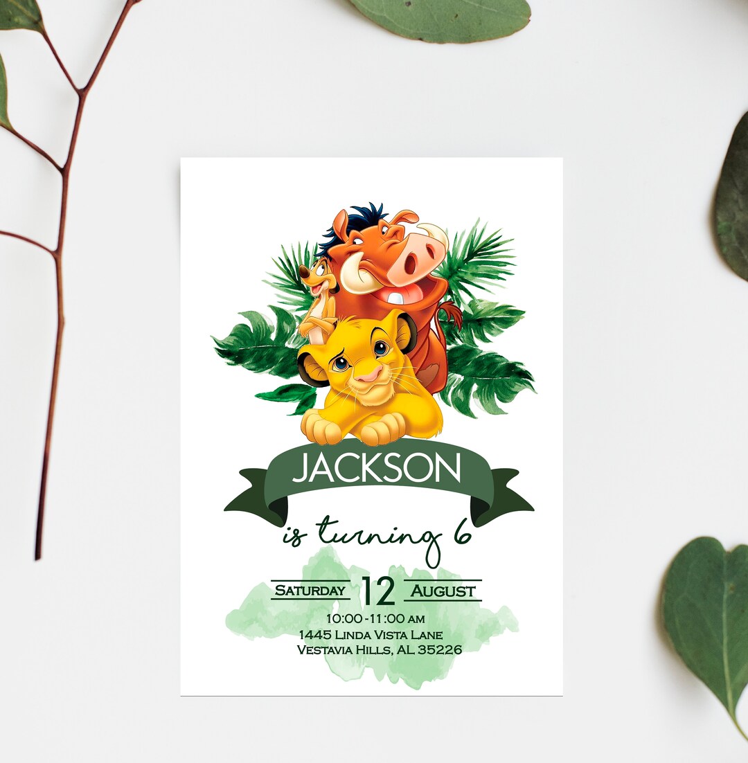 Printable Lion King Birthday Invitation, Simba Party Invites, Lion King ...