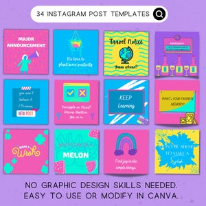 Colorful Instagram Template Canva, Bright Instagram Post Ideas, Fun ...