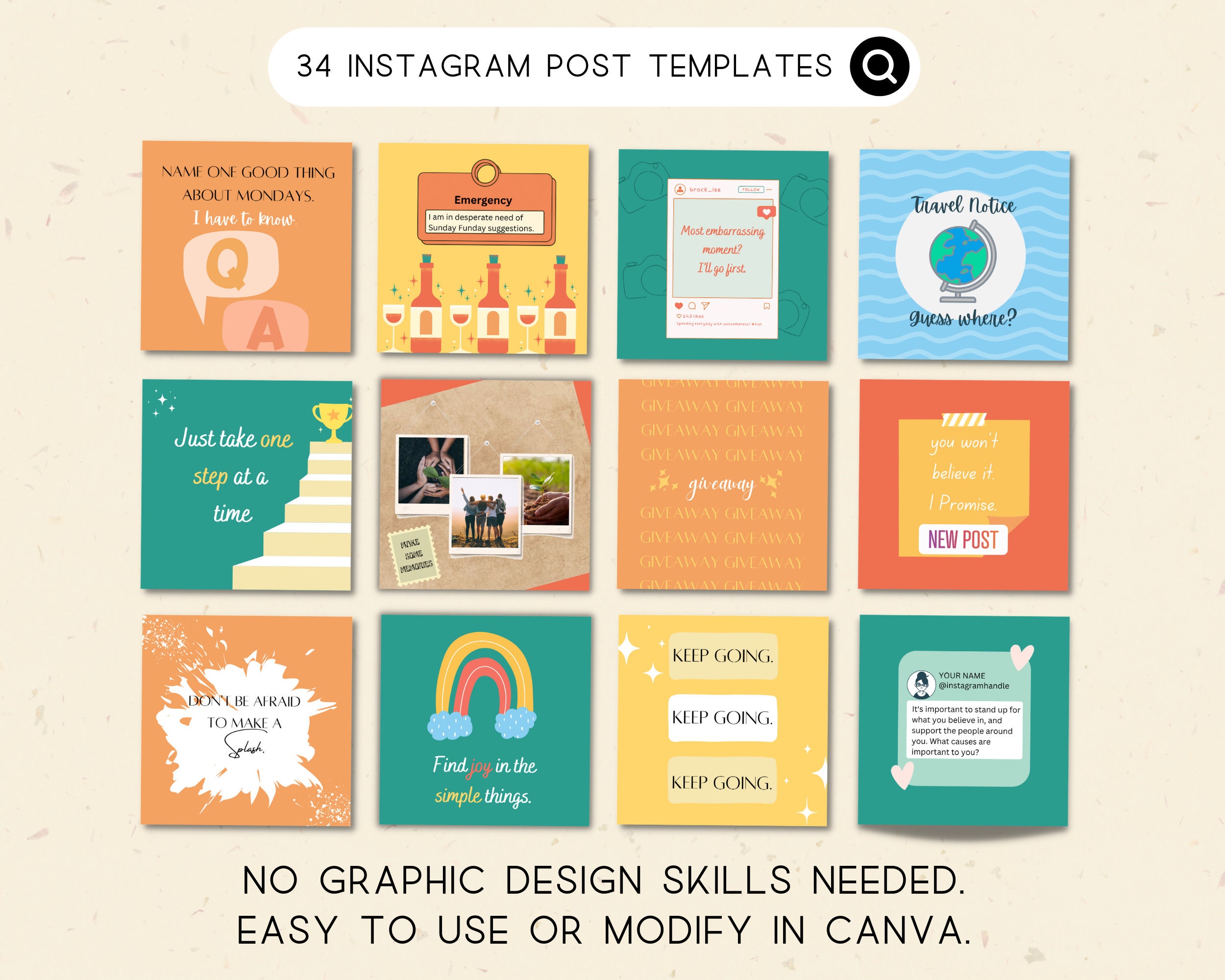 Colorful Instagram Template Canva, Bright Instagram Post Ideas, Fun ...