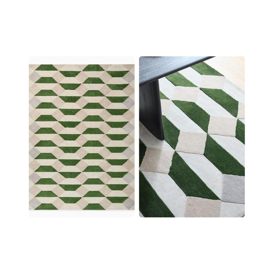 Emerald Green Tufted Rugs Faceted Tile Rug 5x8 6x9 8x10 9x12 Wool Rugs ...