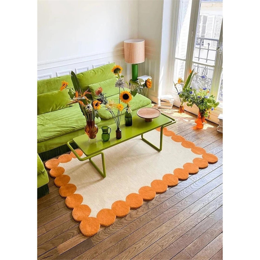 Scallop Pattern Tufted Rug, Handnade Wool Area Rug Carpet for Home ...