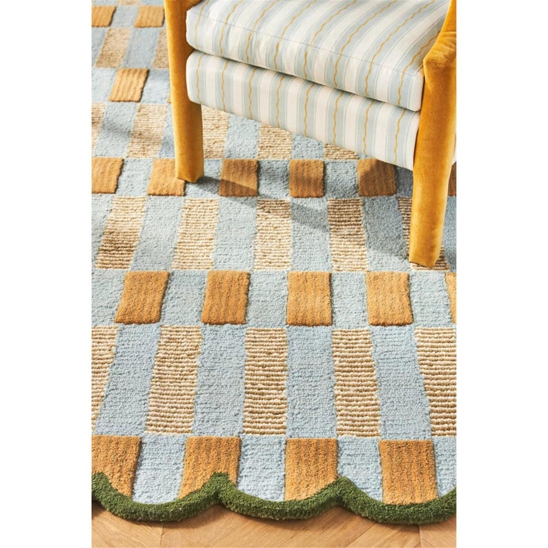 Matilda Goad Plaid Scallop Hand Tufted Modern Woolen Carpet Area Rug ...