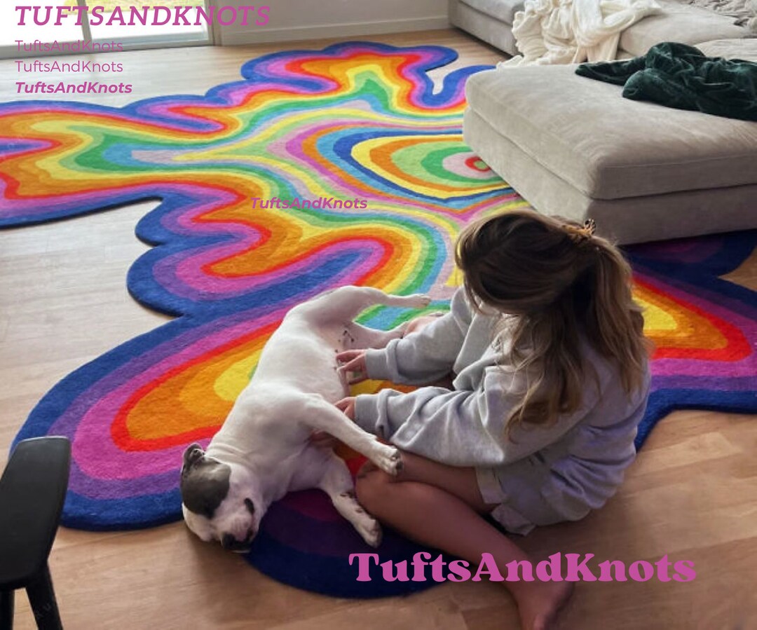 Psychedelic Irregular Shape Throw Rug Custom Tufted Rug Wool Handmade ...