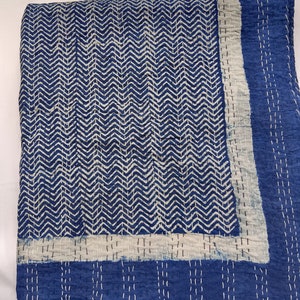 Indigo Blue Kantha Indian Handmade Cotton Kantha Bedspread Blue Indigo ...