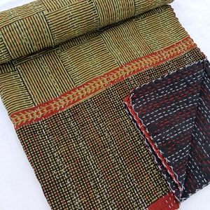 Unique Saturated Color Scheme and Geometric Design in This Kantha Quilt ...