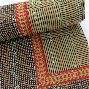Unique Saturated Color Scheme and Geometric Design in This Kantha Quilt ...