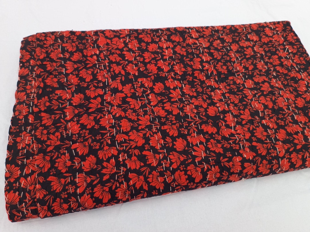 Red Floral Kantha Quilt: Hand-stitched Indian Bedspread - Etsy