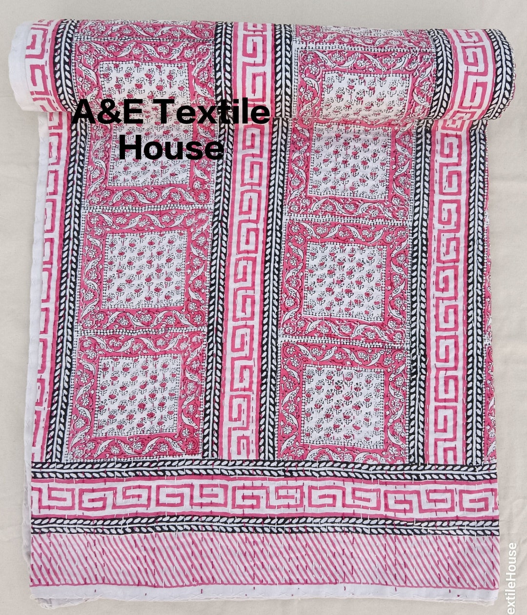 Ashlyn Kantha Quilt Handblock Print Floral Kantha Amanda Designed ...