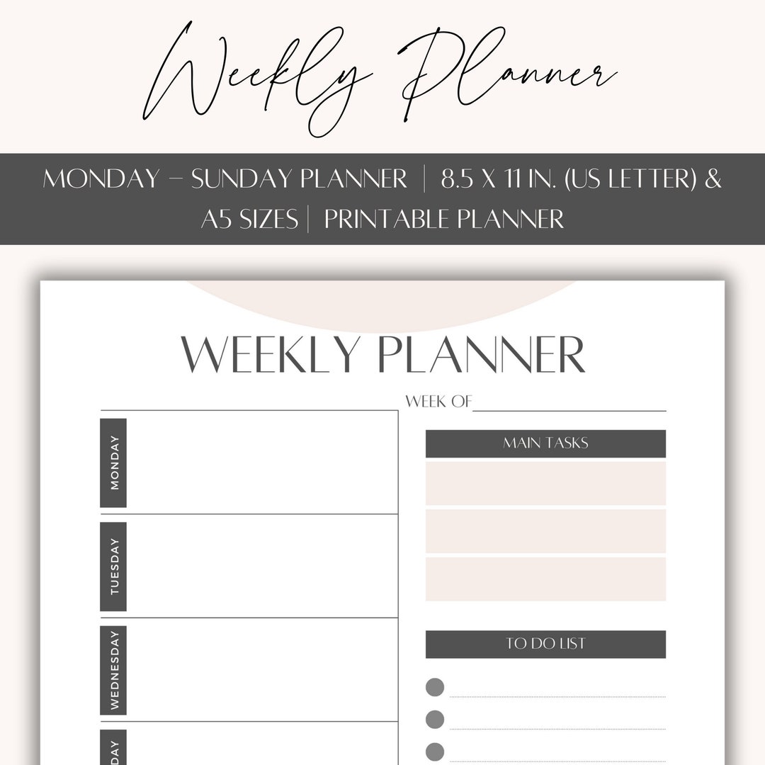 Printable Undated Weekly Planner, Planner Template, Weekly Organizer ...