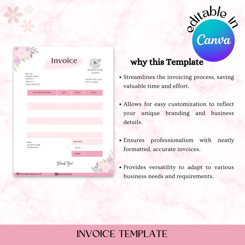 Invoice Template Printable Business Invoice, Canva Invoice Template ...