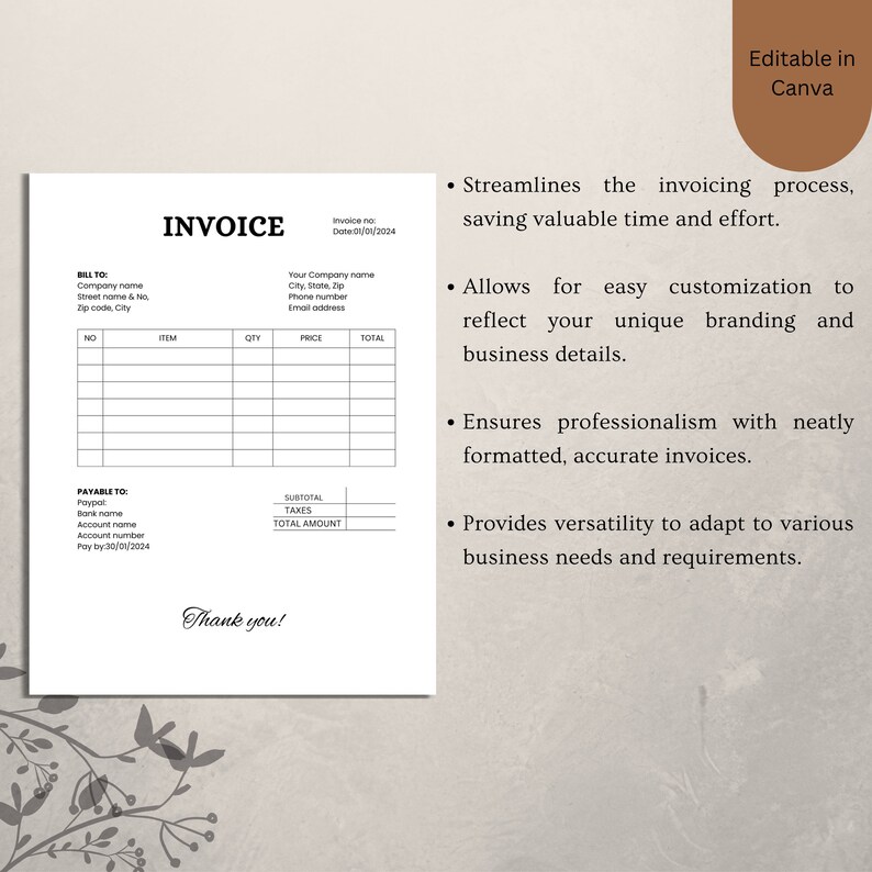Invoice Template, Service Invoice Template, Invoice, Minimalist Invoice ...