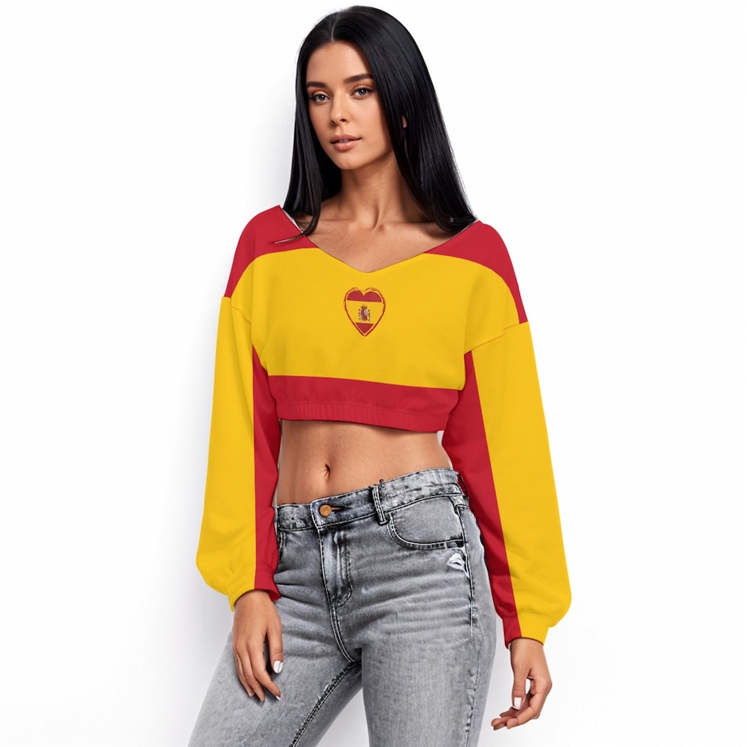 Spain Crop Top Colors of Spanish Flag Spanish Pride Long-sleeved Crop ...