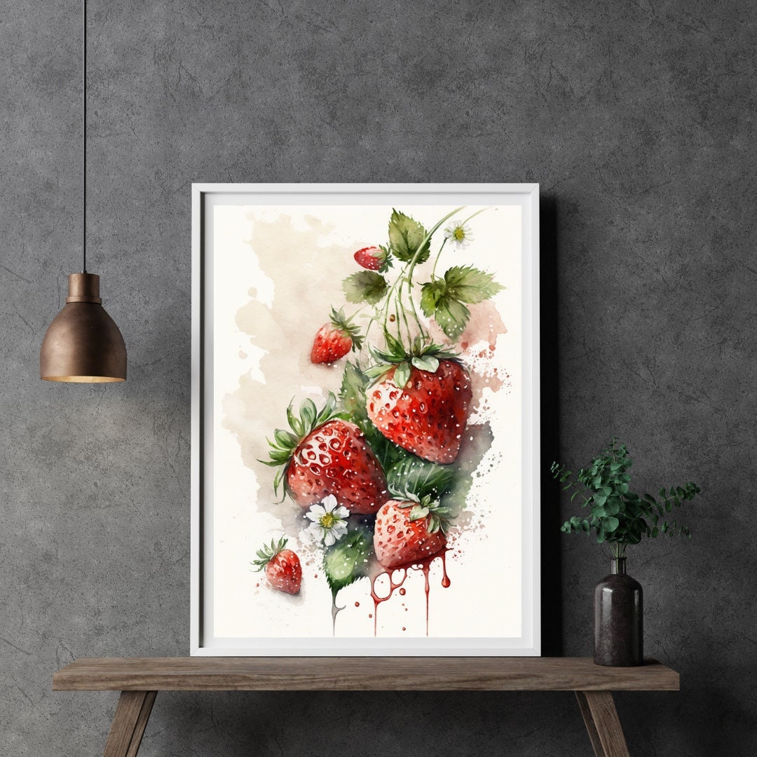 Strawberries Watercolor Print,fruit Print, Strawberries Watercolor ...