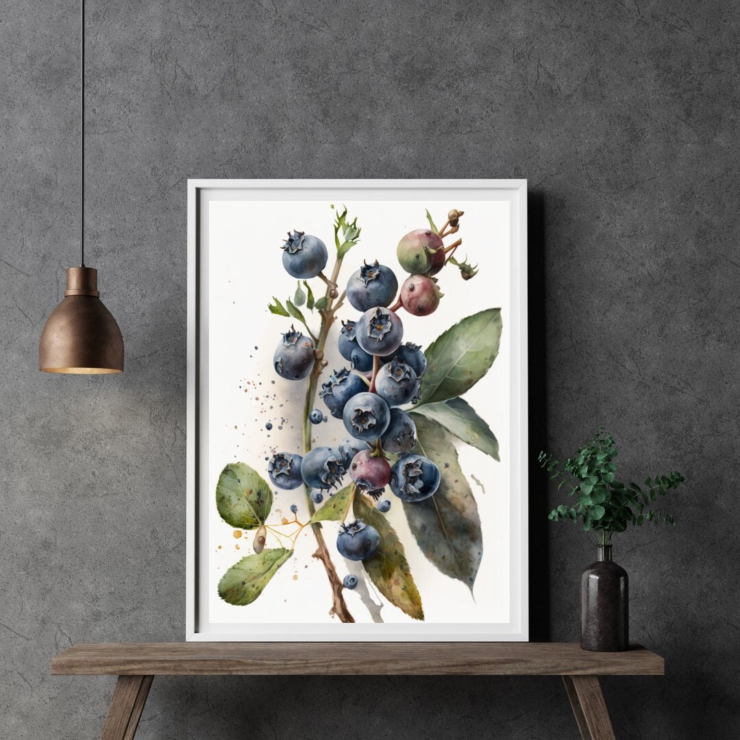 Blueberries Watercolor Print,fruit Print, Blueberries Watercolor Decor ...