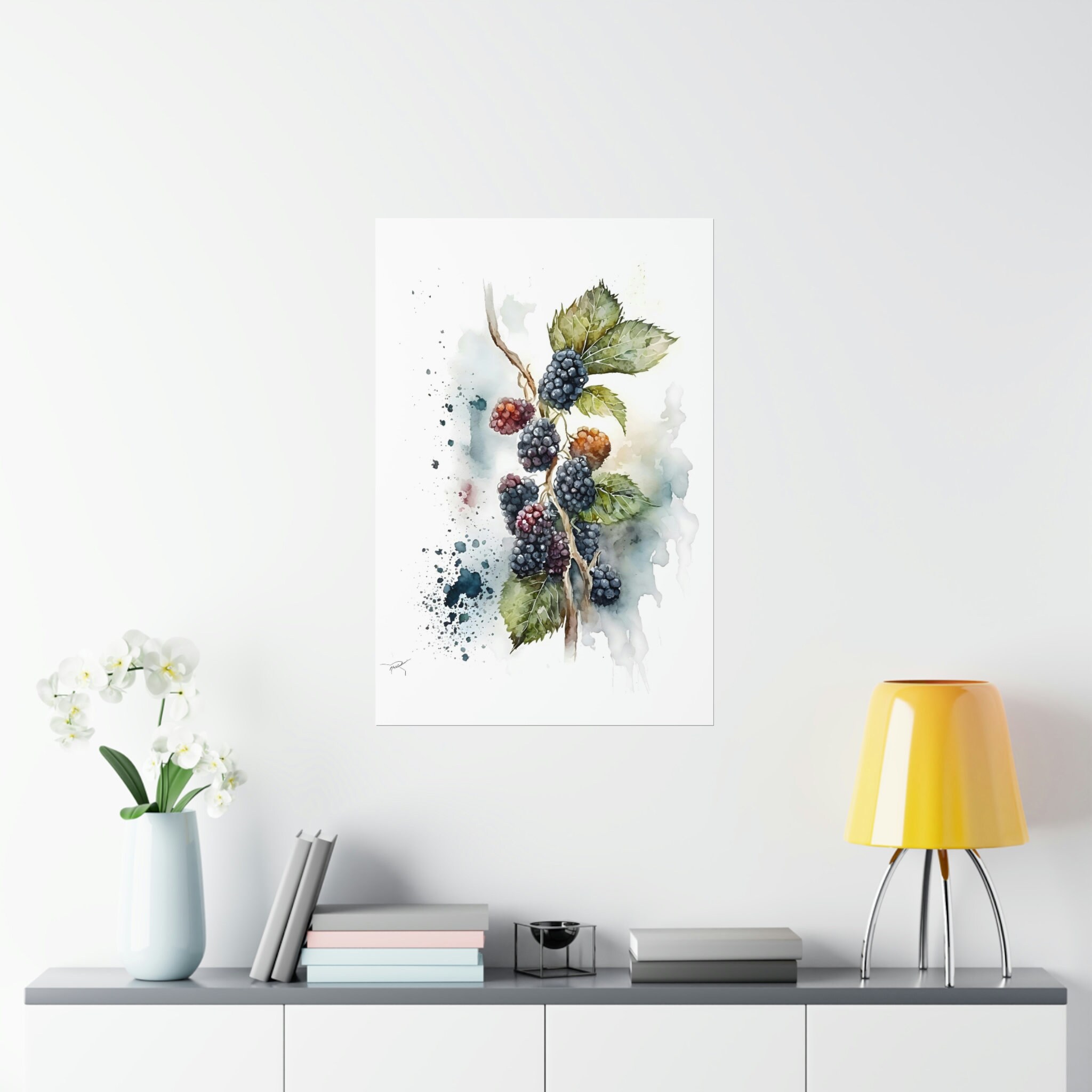 Mulberry Watercolor Print, Blue and White Print, Mulberry Watercolor ...