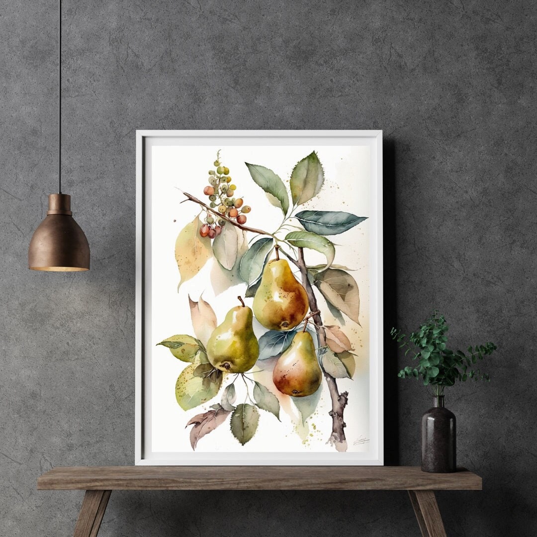 Pears Watercolor Print, Red and White Print, Pear Watercolor Decor ...