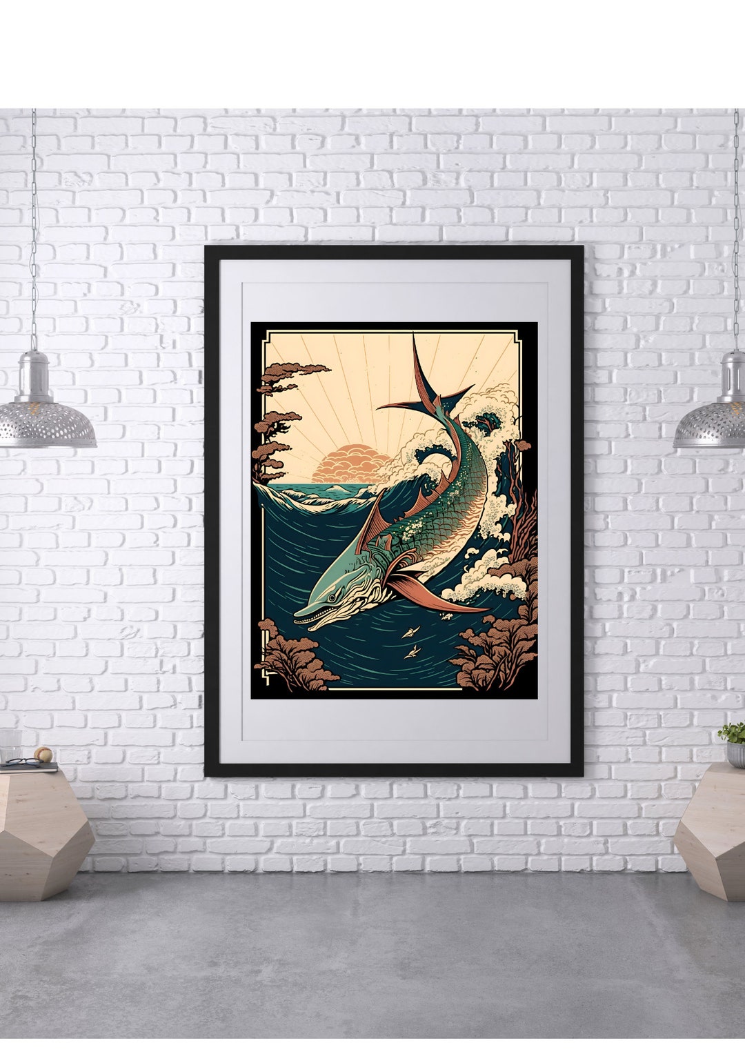 Hokusai Style Fish, Swordfish, Abstract Fish, Modern Art Poster, Modern ...