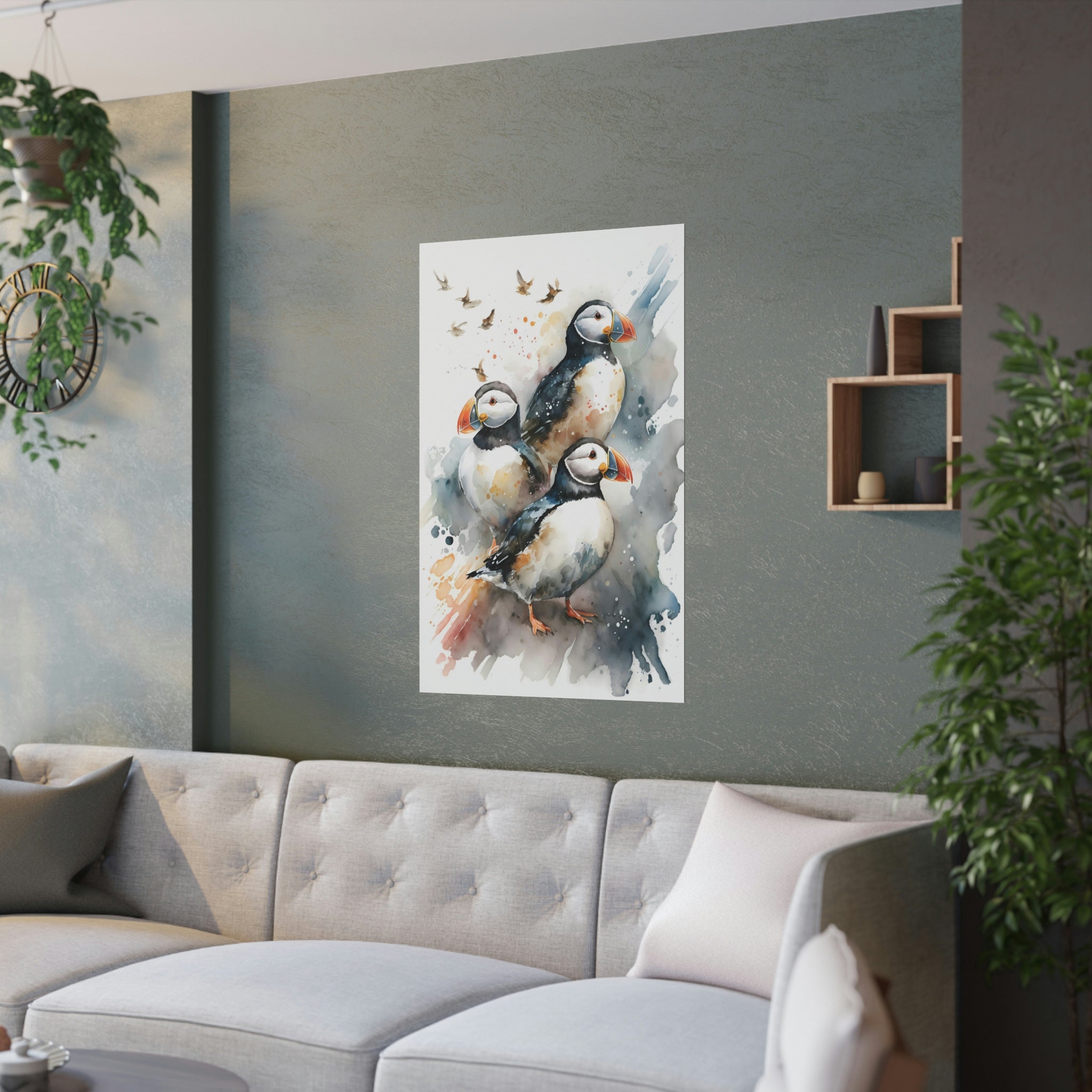 Puffins Watercolor Print, Puffins Print, Puffins Watercolor Decor ...