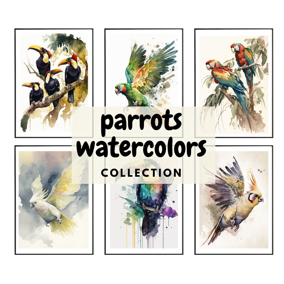 Printable Aviary Bird Gallery Wall Art Set, Set of 6 Watercolors of ...