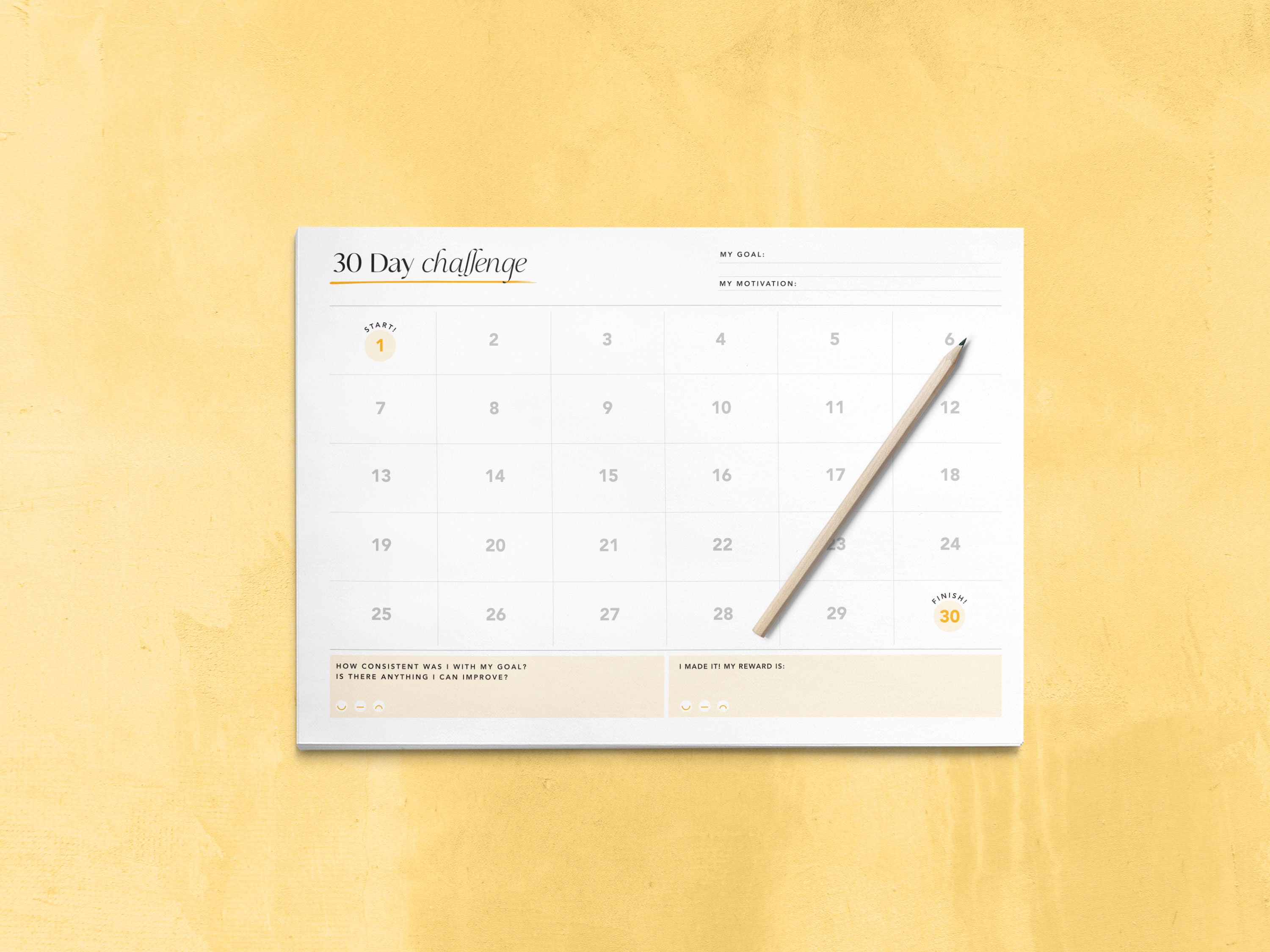 30 Day Challenge Printable V1 Landscape PDF Simple - Etsy