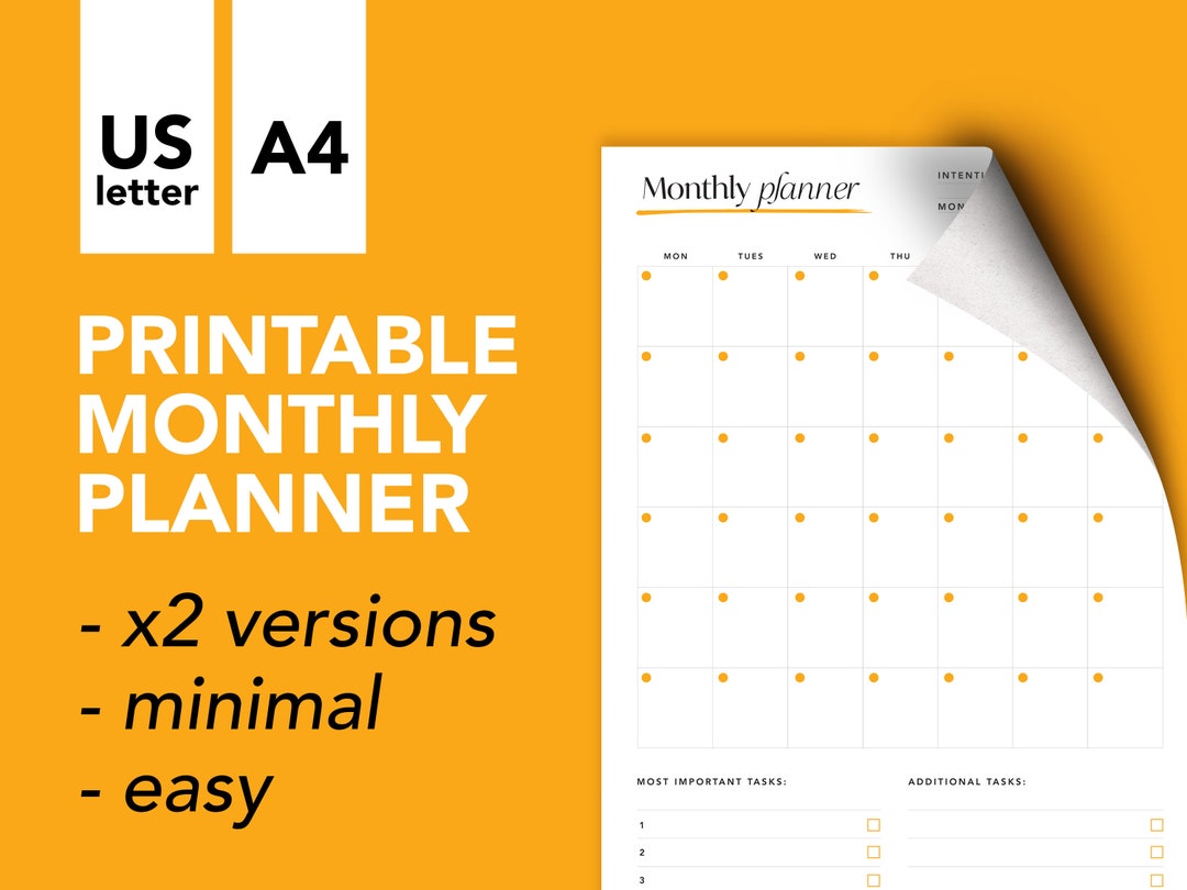 Monthly Planner Printable PDF Monthly Planner Undated Simple Monthly ...