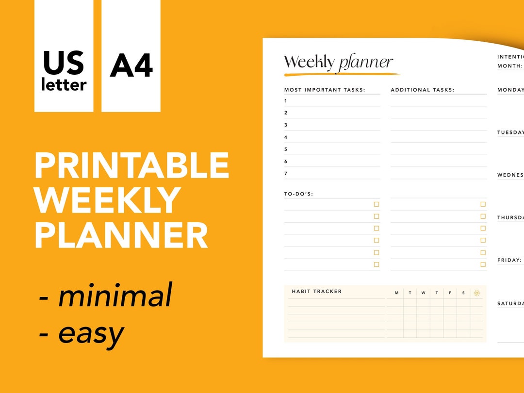 Weekly Planner Printable Weekly Planner PDF Checklist - Etsy