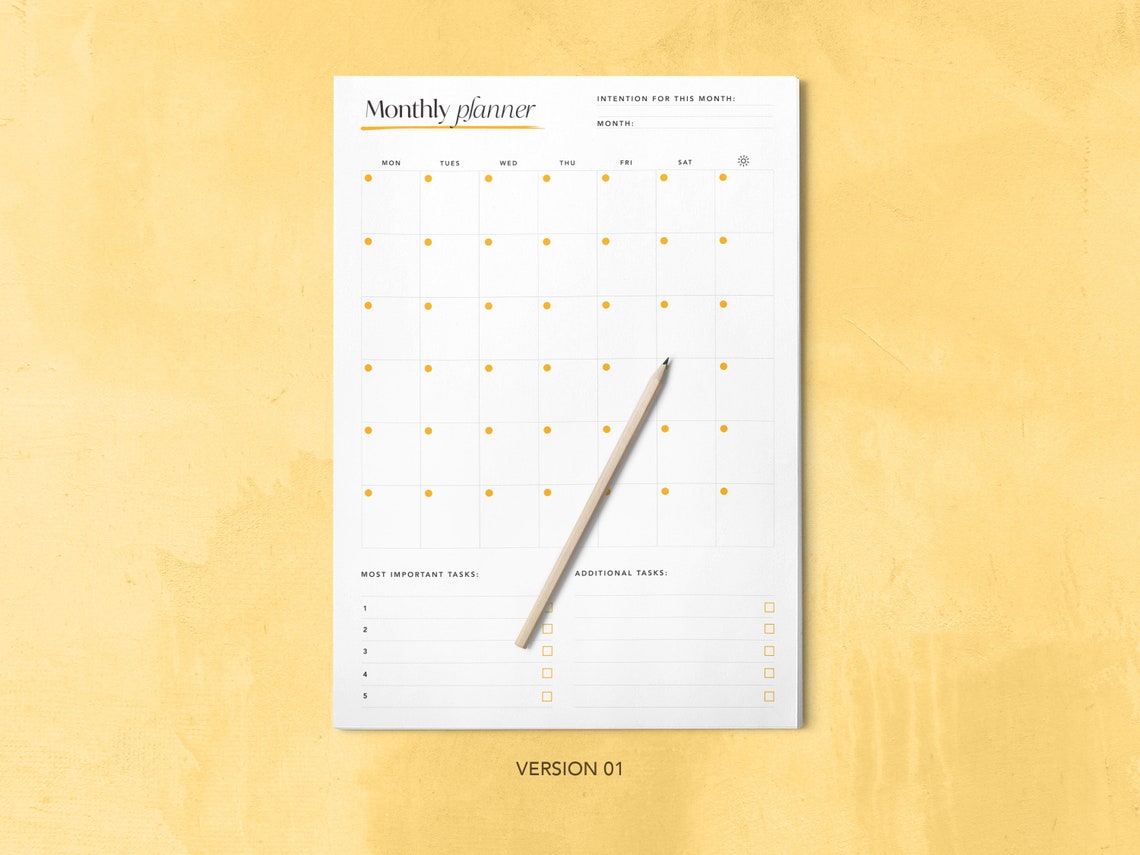 Monthly Planner Printable PDF Monthly Planner Undated Simple Monthly ...