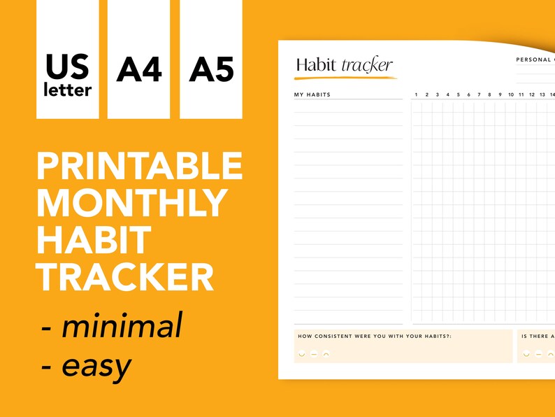 Monthly Habit Tracker Printable PDF Simple Template Minimal atomic ...